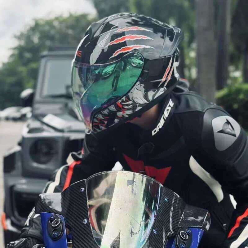 Xj QIKE Motorcycle Helmet Full Face Cte Sunscreen Dual Lens Track ...