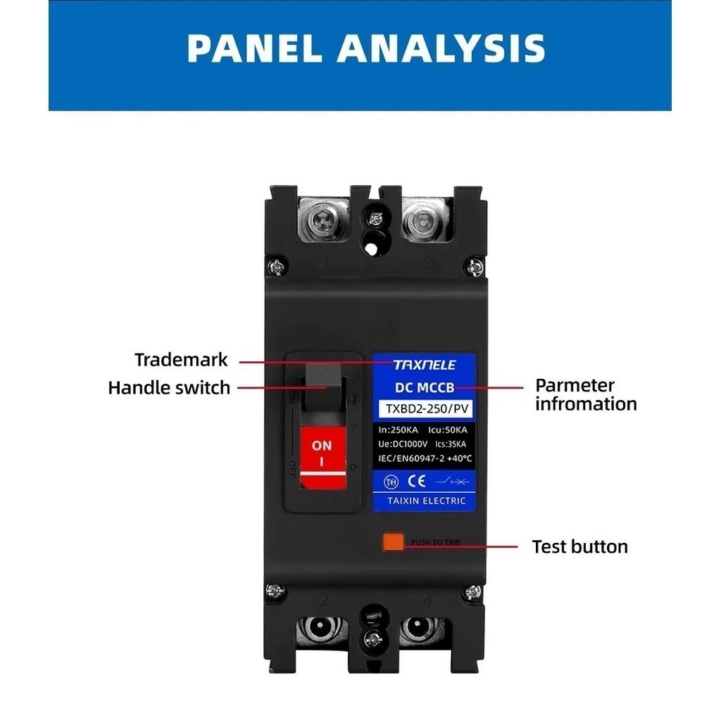 TAXNELE DC MCCB 2P 250A 1000V DC Solar Molded Case Overload Protector ...