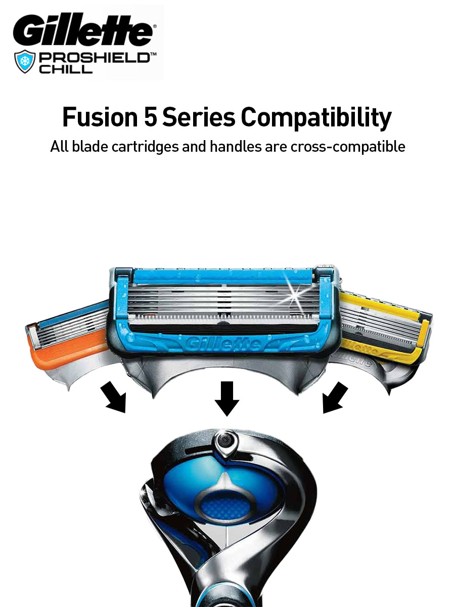 Gillette Fusion 5+1 Proshield Chill Razor 1 Handle 6 Blades Gentle and ...