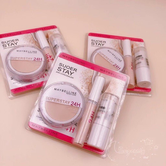 Maybelline 3 in 1 Superstay Pressed Powder, Concealer & Highlighter Set ...