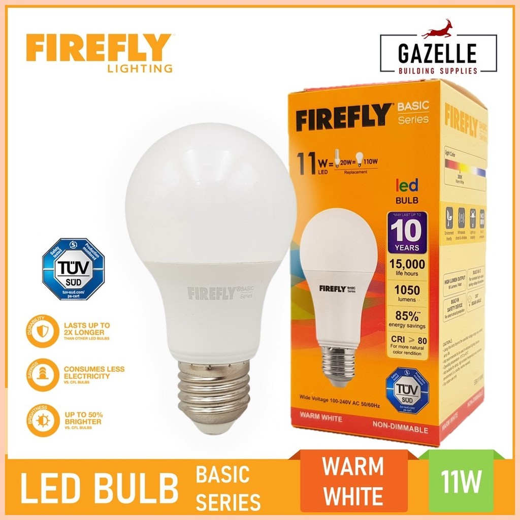 ∆ Firefly Basic Series LED A Light Bulb - 11 Watts Daylight / Warm ...