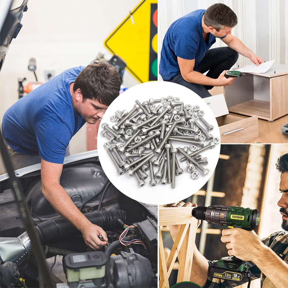 10Pcs M3 Stainless Steel Bolts Hexagon Head Screw Nuts Set Flat Cap ...