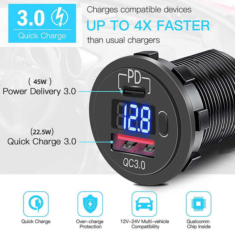 60W 4 PD Type C/Qc 3.0 USB Charger With Switch Socket Power Outlet ...