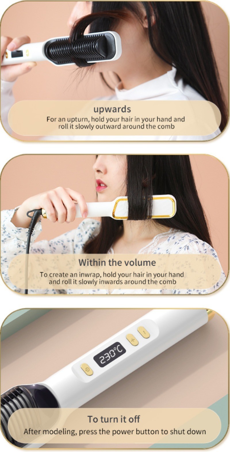 2 Models Portable Hair Straightener Curlyer Comb with LCD Screen Hair ...