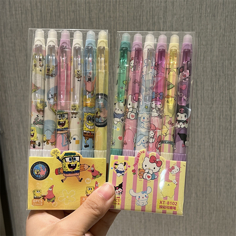 6pcs/Box mounted movable erasable pen cute erasable crystal blue ...