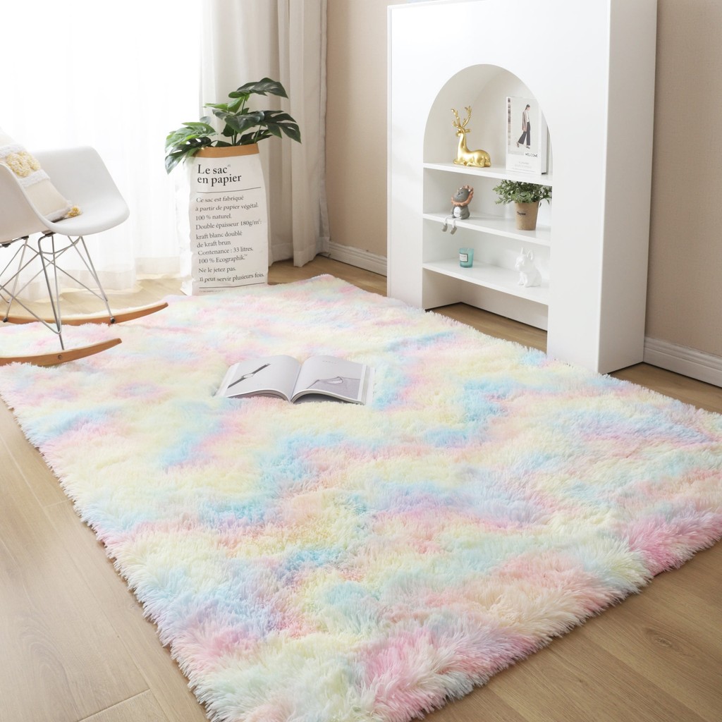 Gradient color carpet bedroom living room bedside washable mat soft fluffy carpet | Shopee ...