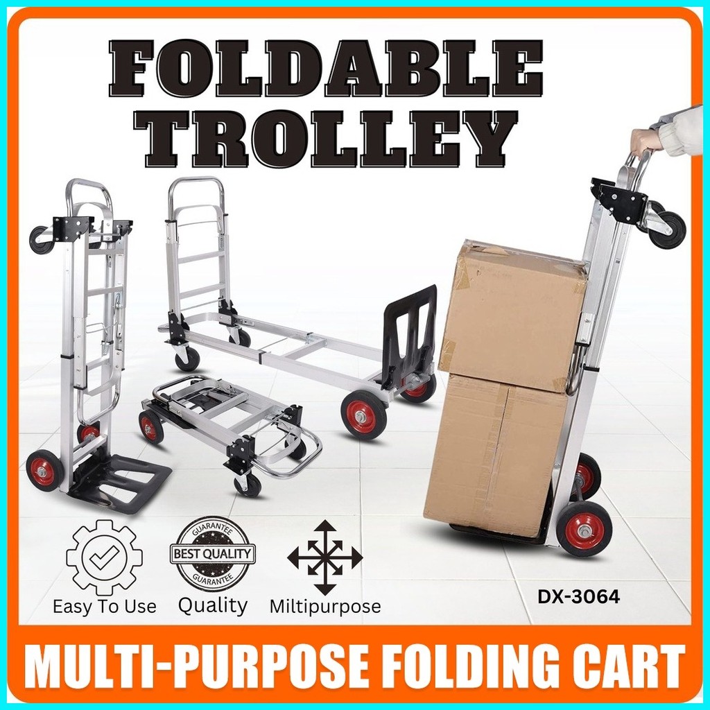 Folding flatbed cart, portable 4-wheel load trolley, aluminum alloy ...