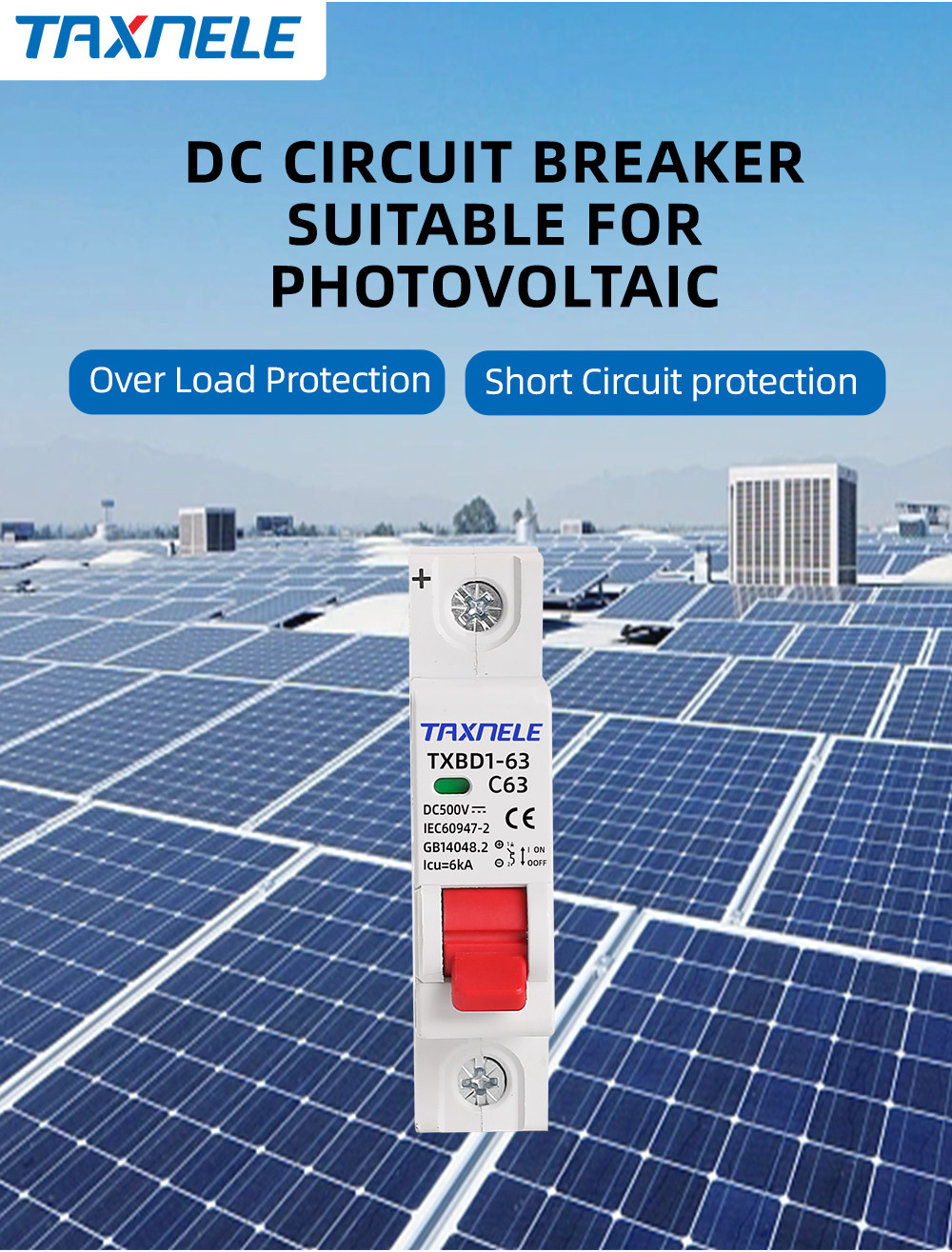 2P DC 1000V 1P DC 500V Solar Mini Circuit Breaker Switch 32A 63A DC MCB ...