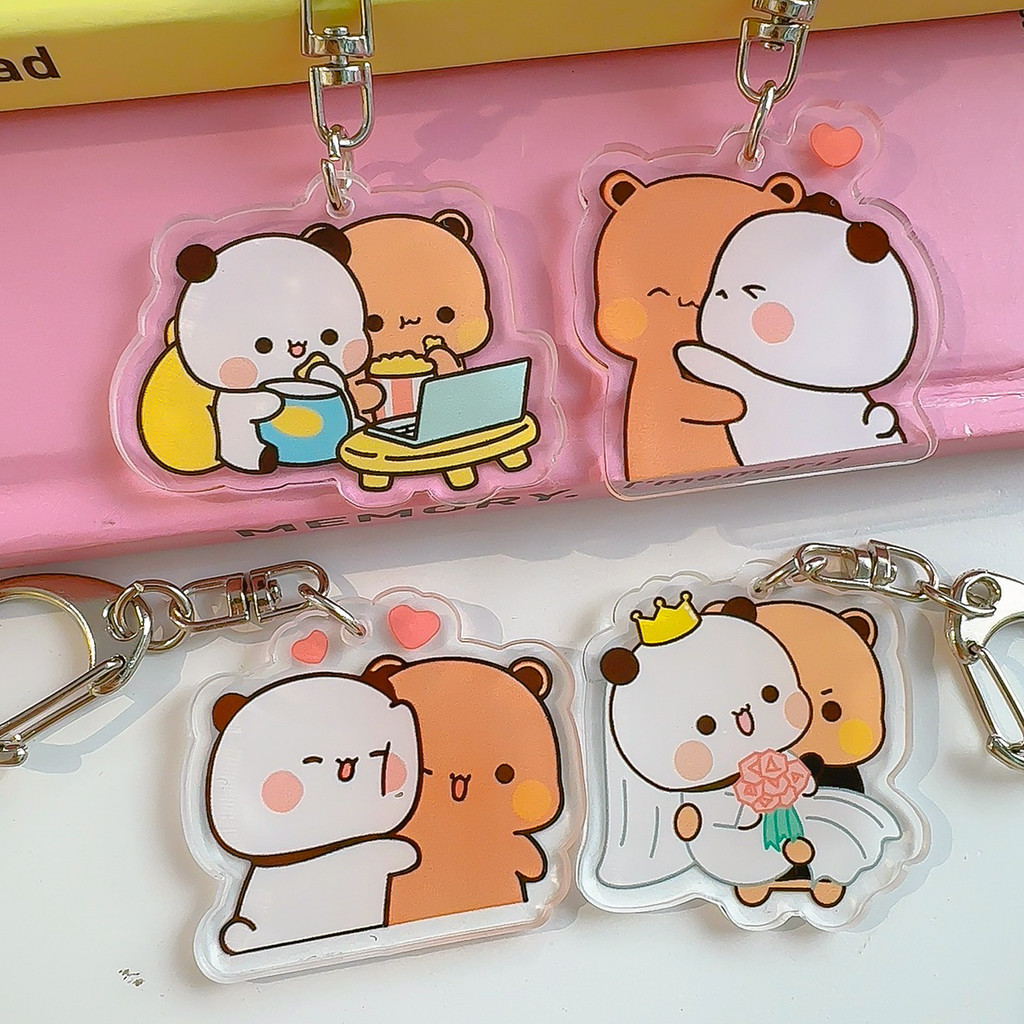 Lovely Cartoon Bubu Dudu Rose Love Keychains - Couple Bear Panda ...
