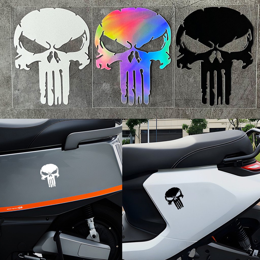 Cartoon Skull Punisher Sticker Reflective Waterproof Vinyl Decal for ...