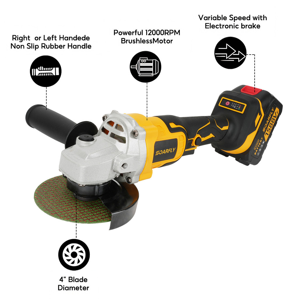 【25089 added to cart】Brushless Cordless Angle Grinder, Wireless ...
