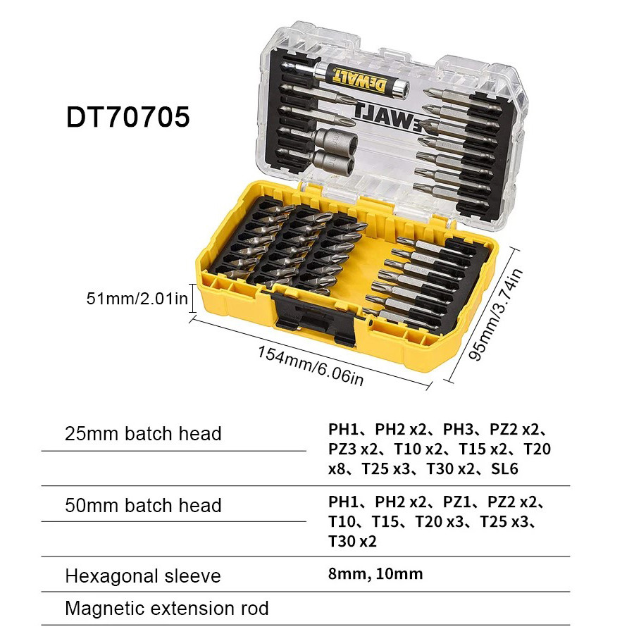 DEWALT DT70705 40Pcs Multipurpose Impact Screwdriver Bit Set with Tough ...