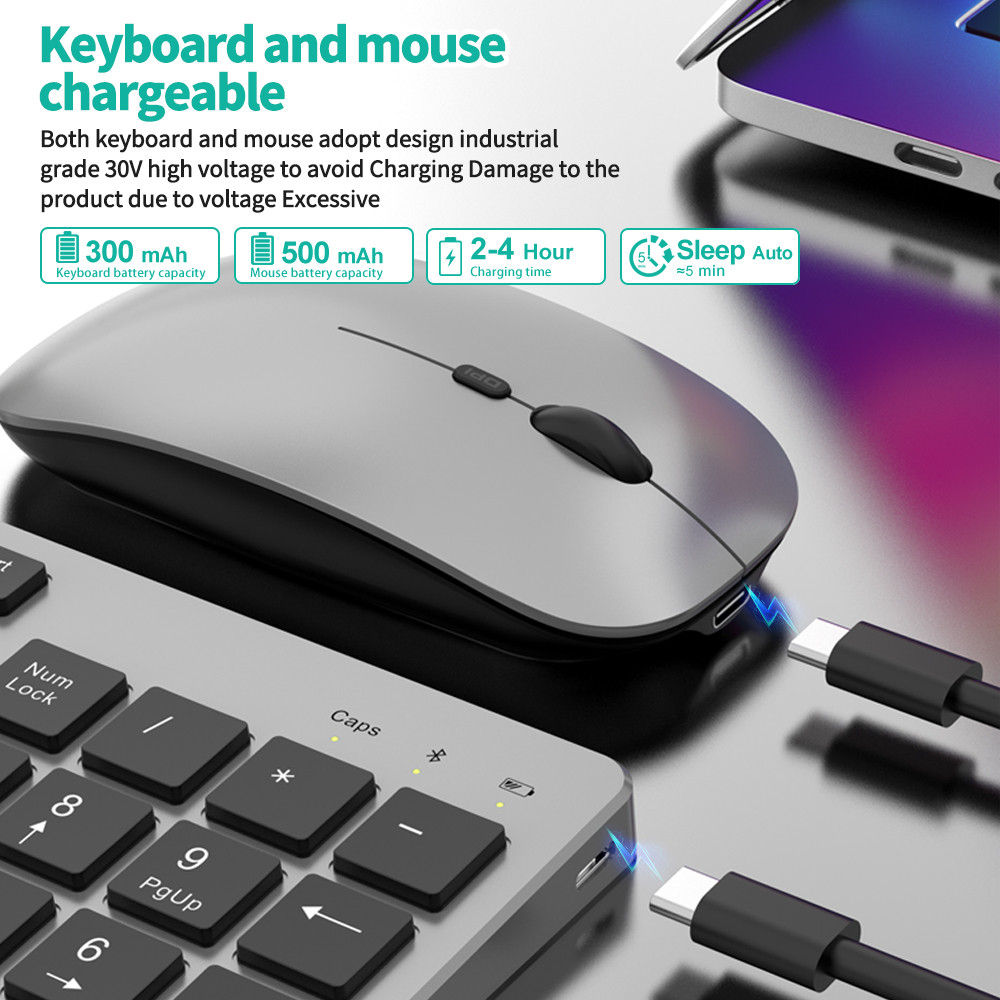 GOOJODOQ Wireless Bluetooth Keyboard Mouse Set 102 Keys 3 Bluetooth and ...