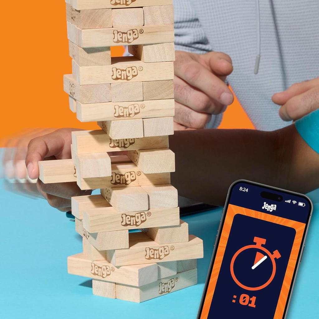 Hasbro Gaming Classic Jenga Tower Stacking Game with 54 Wooden Blocks ...