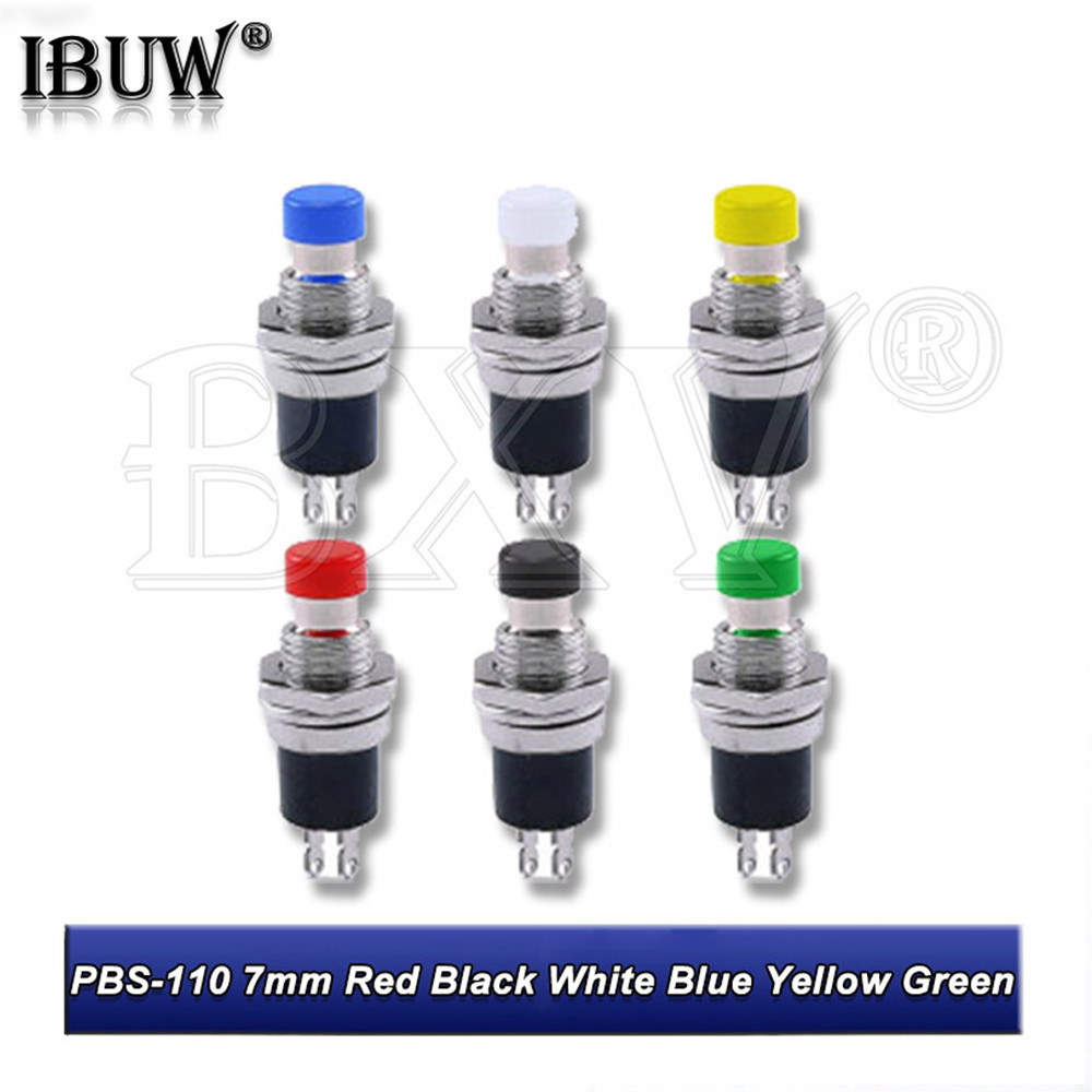 10PCS PBS-110 7mm Momentary Push Button Switch Red Black White Blue ...