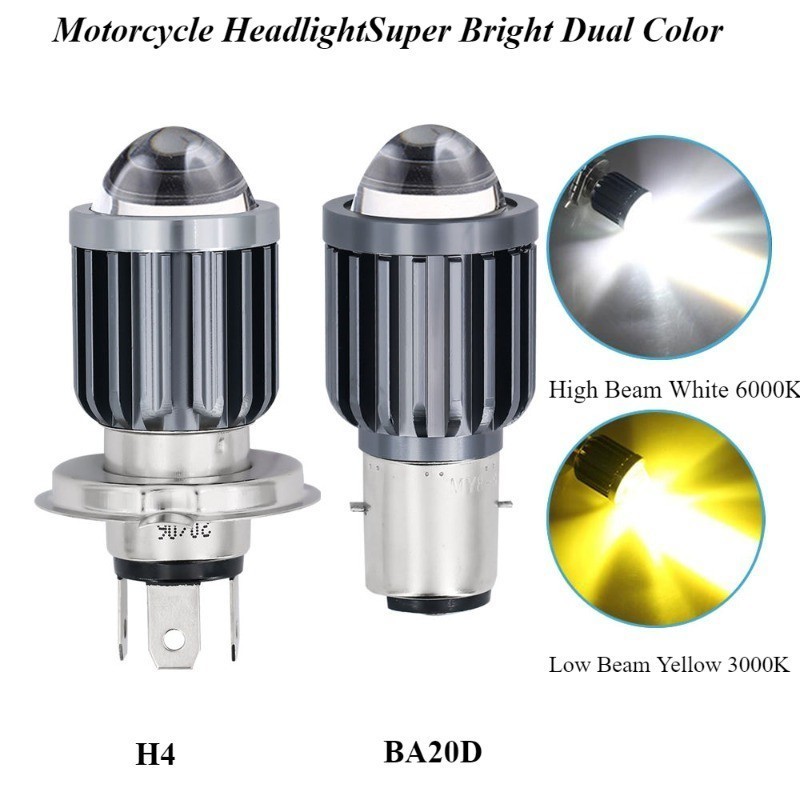 1Pc 12-80V BA20D/ H4 Led Light Motorcycle Headlight Super Bright Dual Color High Low Beam ...