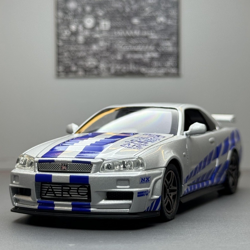 1/32 GTR ★ R34 Toy Model Car Alloy Diecast Models Sound Light Pull Back ...