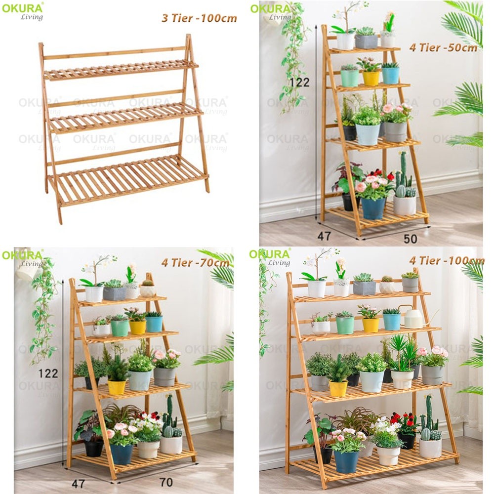 in stock OKURA 2,3,4 Tier Bamboo Flower Garden Rack Rak Pasu Bunga ...