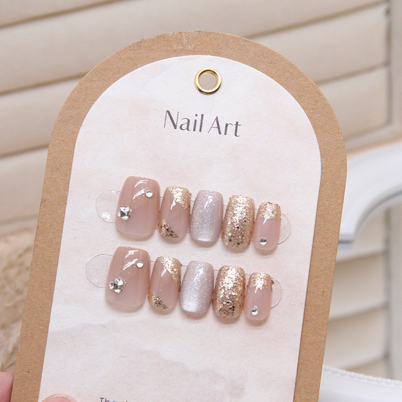 【Handmade】10 Pcs Cat Eyes Fake Nails with Jelly Sticker Shining Cat Eye ...