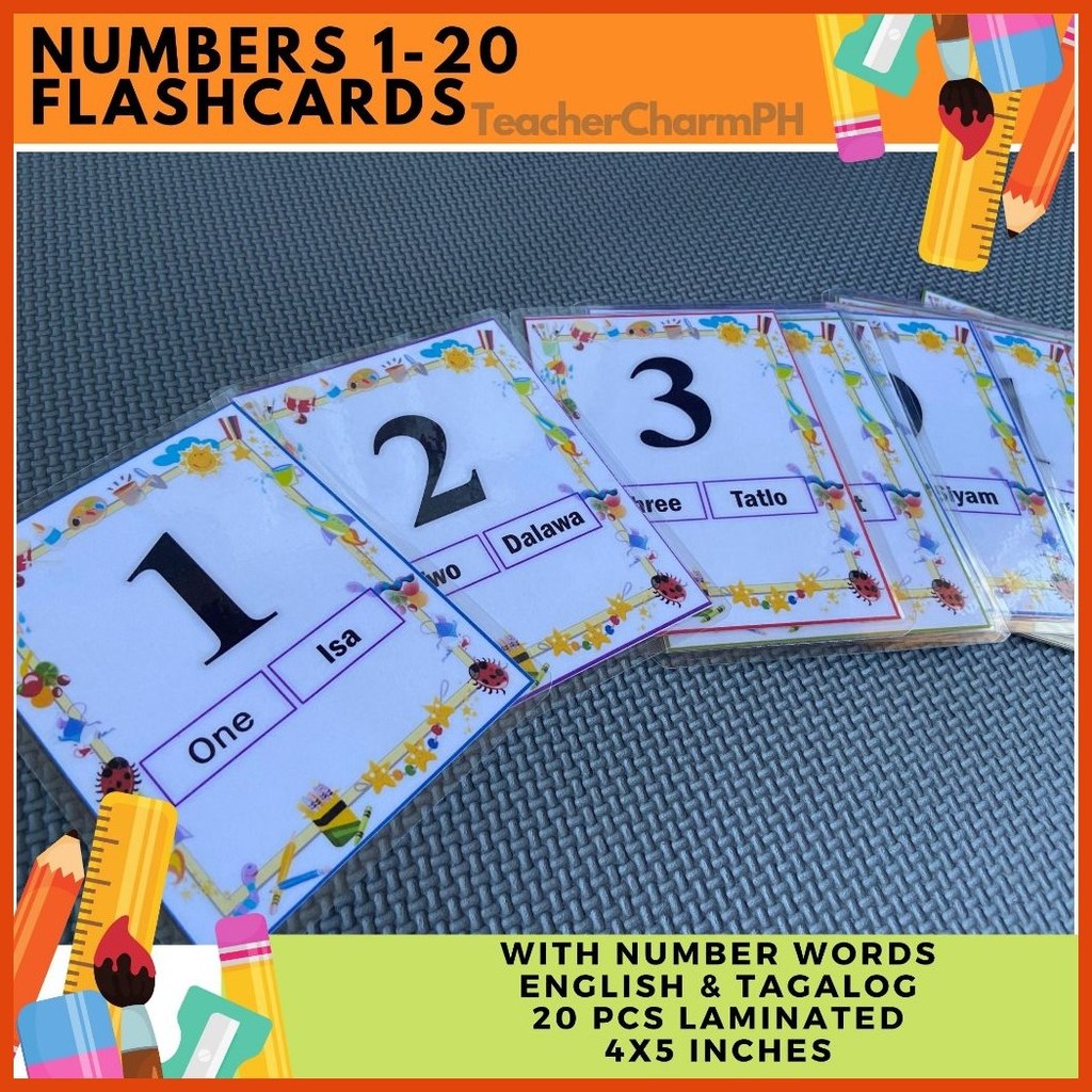 Numbers 1 to 20 Flashcards with Number Words English Tagalog | Shopee ...