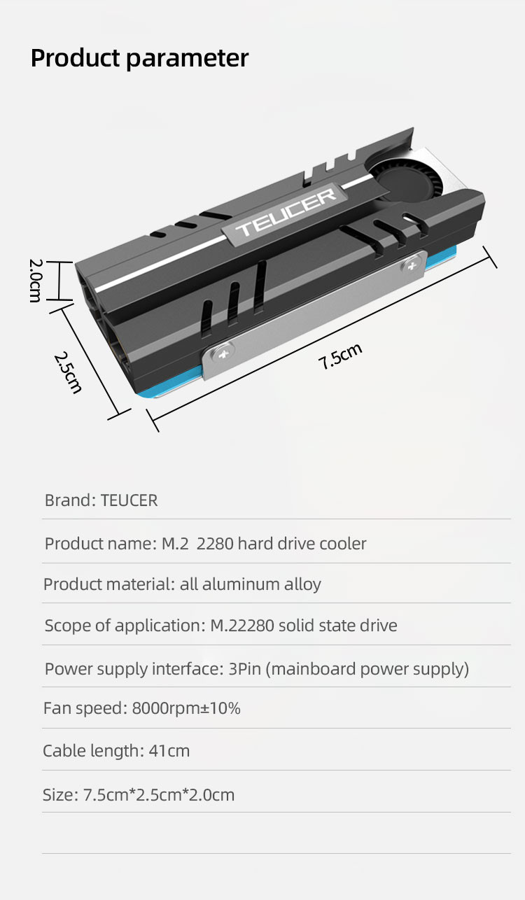TEUCER M.2 SSD NVMe Heat Sink 2280 Solid State Disk Air Circulation ...