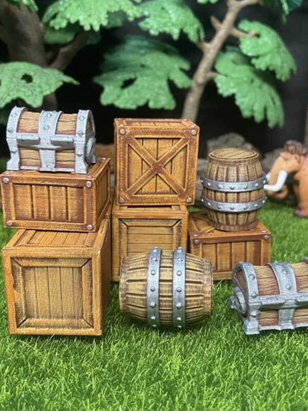Wooden crate, wooden barrel, treasure box, One Piece scene accessories ...