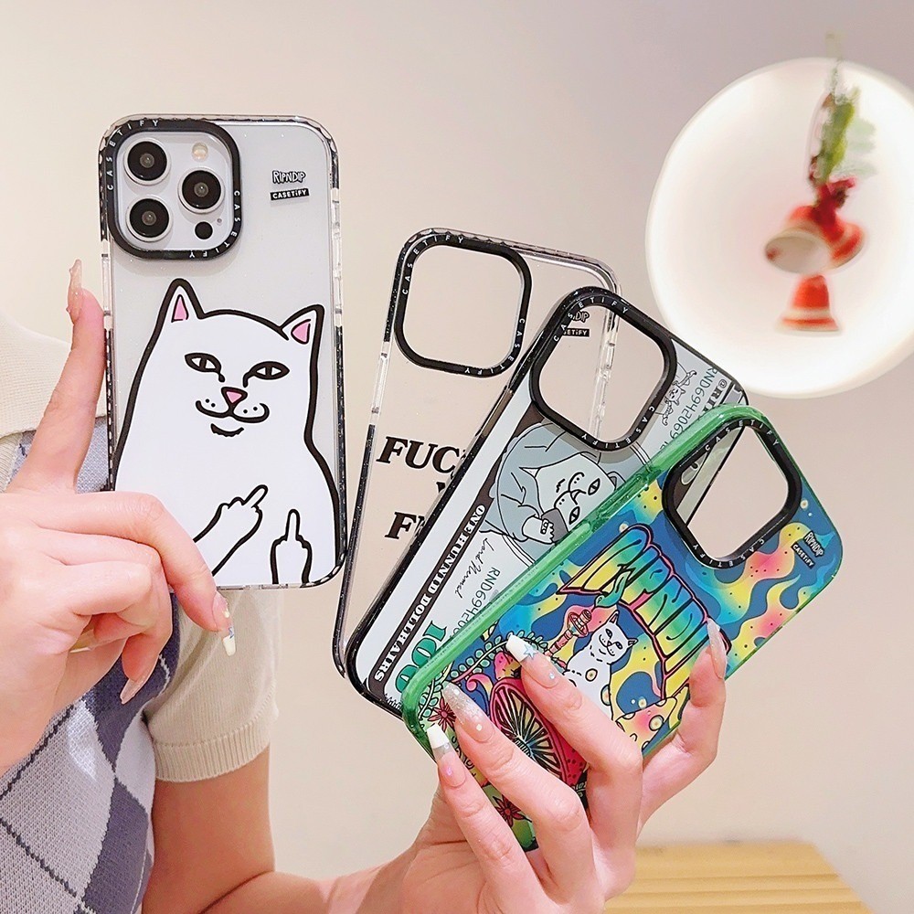 RIPNDIP Middle Finger White Cat GLITTER Full Screen Soft Phone Case for ...