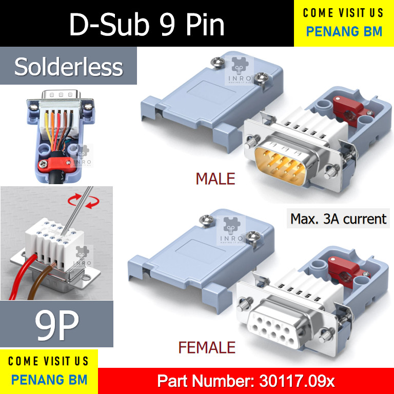 [*Compact Solderless] 9P Male Female DB9 D-Sub Connector, 9 Pin Serial ...