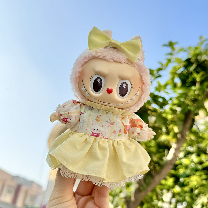 Have A Seat Labubu Outfit Set Yellow Bowknot Dress Flower Print ...