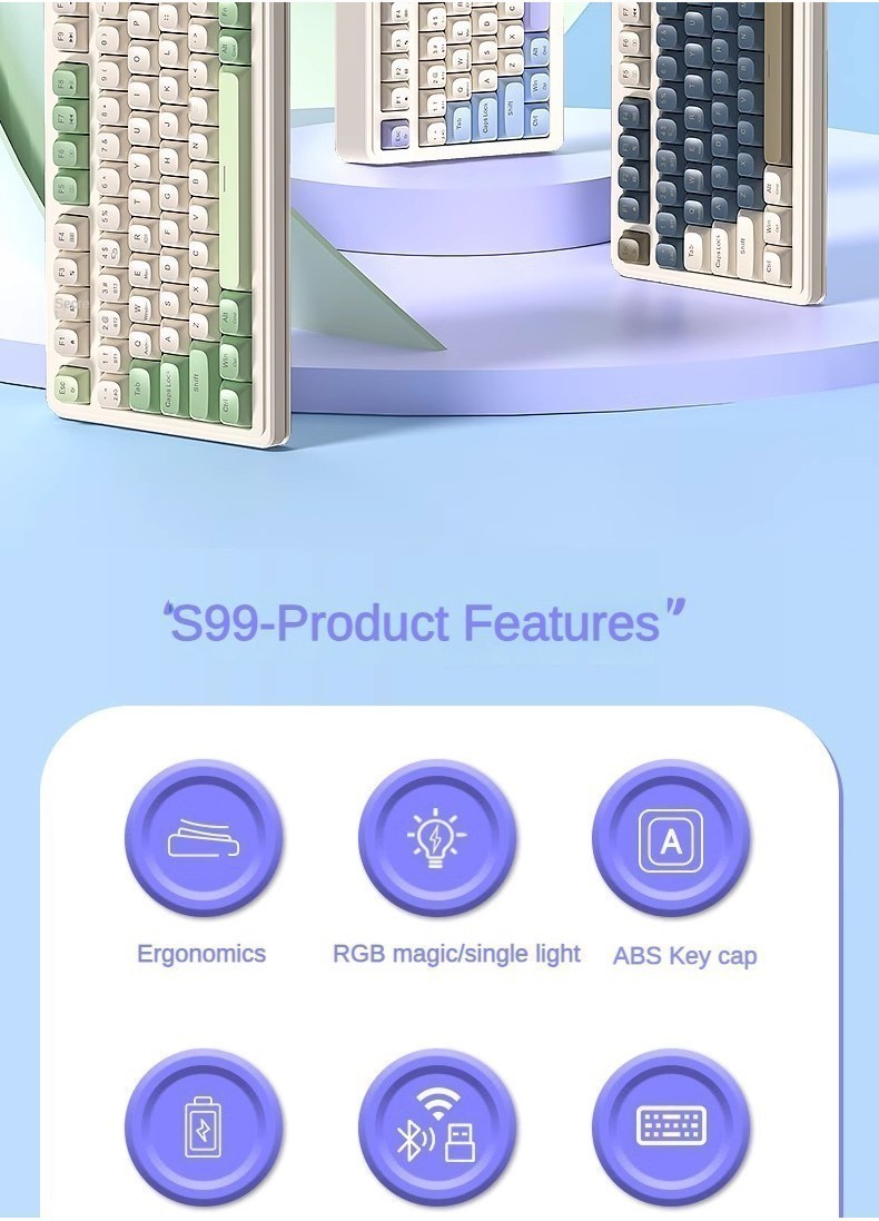 「PH STOCK」AULA S99 RGB Wireless 2.4G Bluetooth Three-mode Keyboard ...