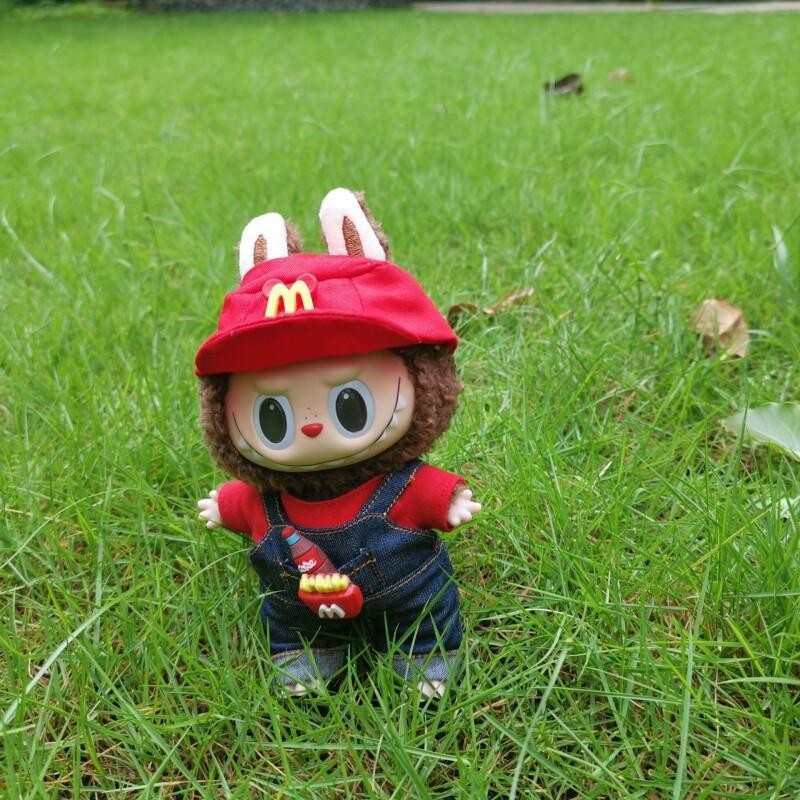Labubu V1/V2 McDonald Burger Fry Strap Pants T-shirt Clothes Set Doll ...