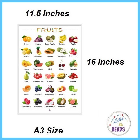 ☸ Laminated Big chart Fruits Educational Chart for kids, A3 Chart, Wall ...