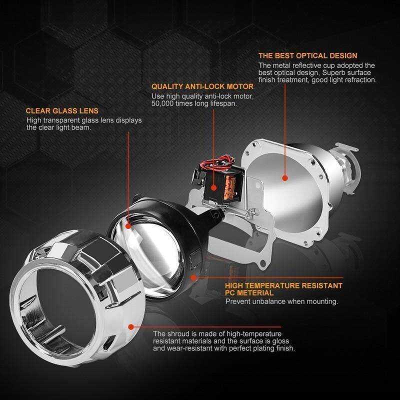 LY 2Pcs 2.5 Inch Universal Bi Xenon HID Projector Lens Sier Black ...