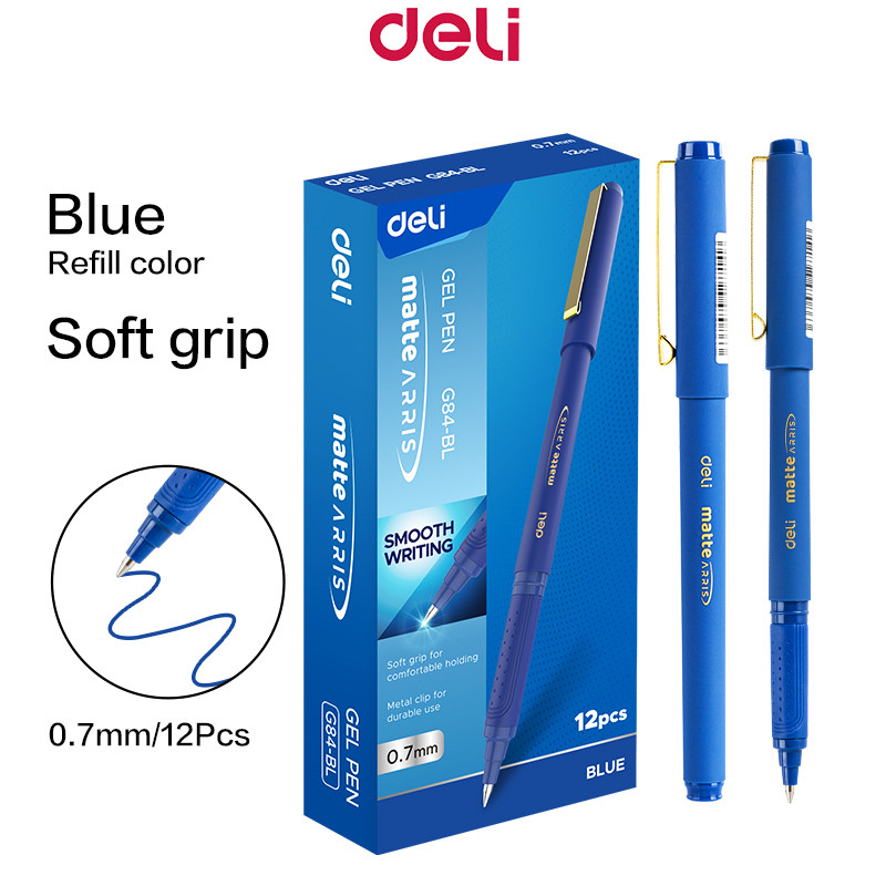 Deli 12PCS Student Gel Pen 0.7mm Bullet Sign Pen Black Writing Pen Blue ...