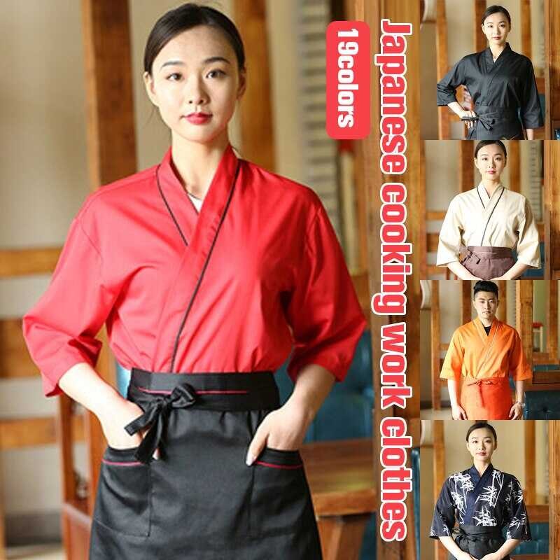 Unisex Japanese Korea Style Cook Uniform Shirts Kimono Wear Tops Chef ...