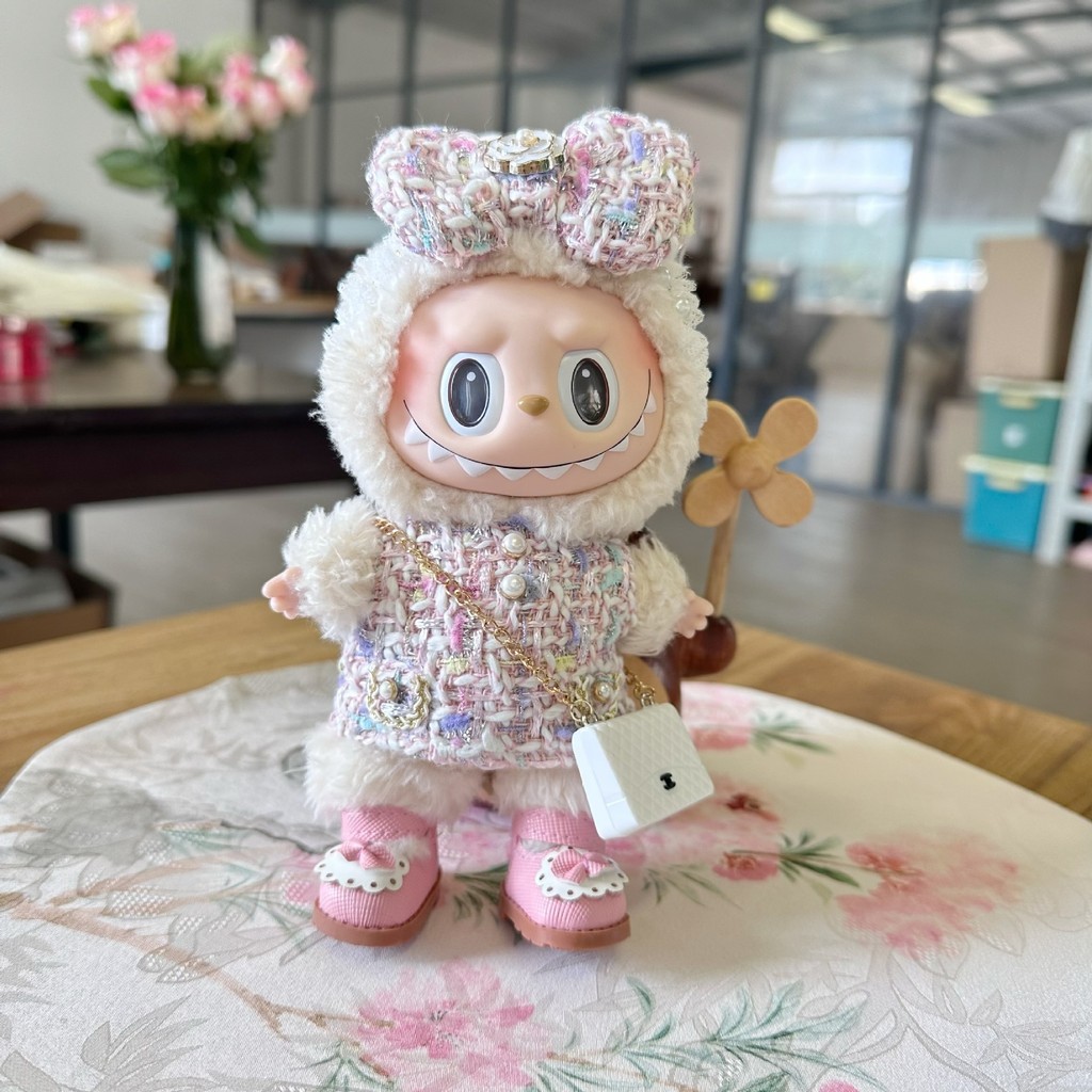 Labubu Have A Seat Clothes with Bag Black Plaid Dress for Labubu V2 V1 ...