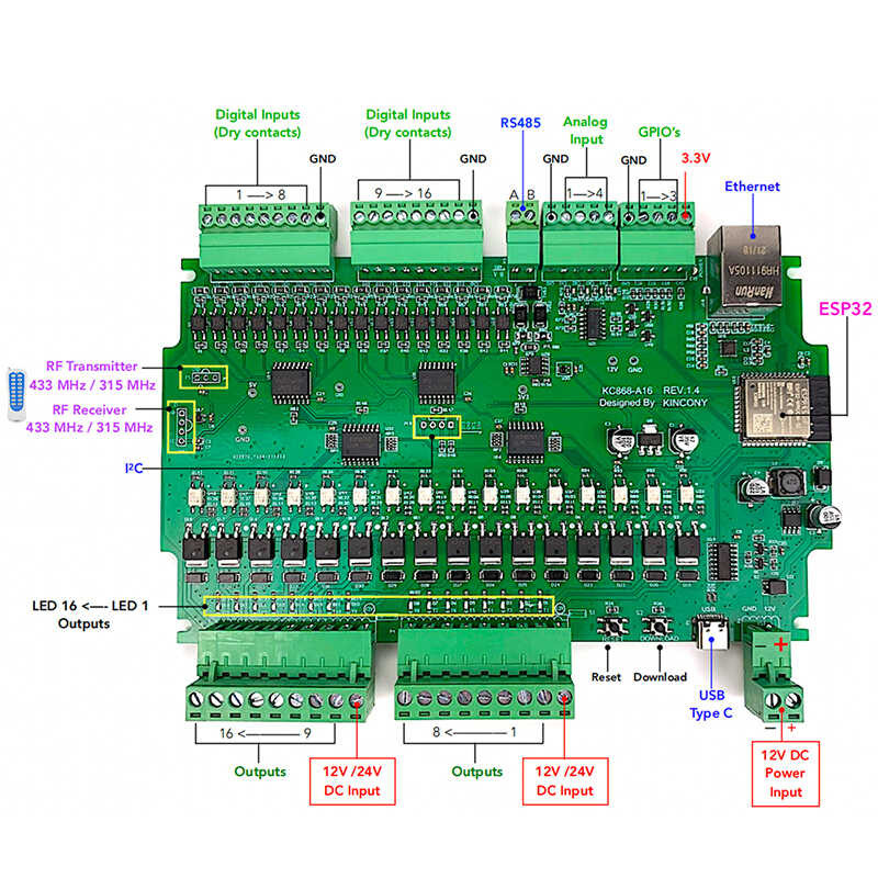 Kincony A16 Esp32 Development Board Mqtt Tcp Web Esphome Home