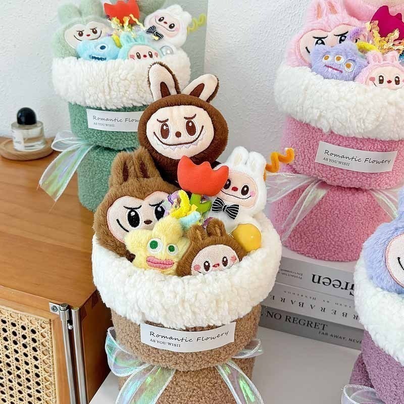 Kawaii Labubu Doll Bouquet Anime Soft Stuffed Toys Flowers Birthday ...