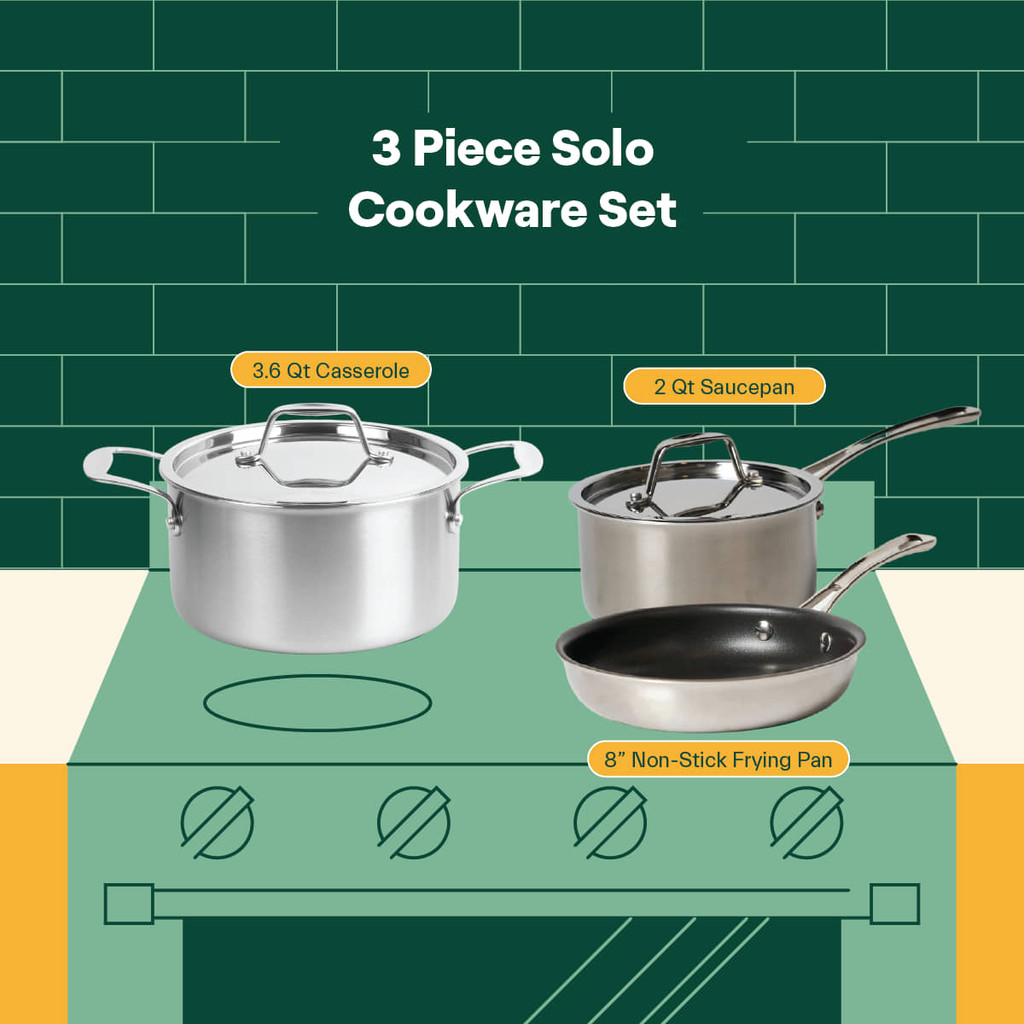 Famco Premium Solo Cookware Set, 3-Piece Bundle, Tri-Ply Stainless ...