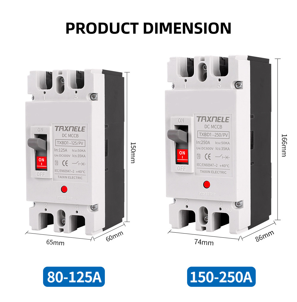TAXNELE DC MCCB 2P 250A 600V 1000V DC Solar Molded Case Circuit Breaker ...