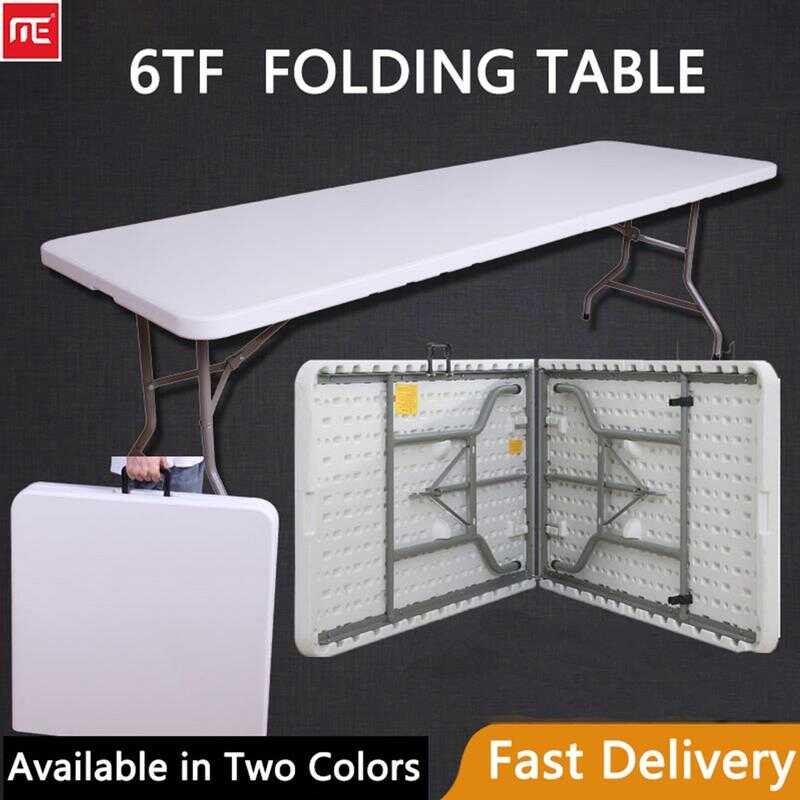 Heavy Duty Folding Table 6 Ft/Fold-In-Half Black/White Steel Ial Grade ...