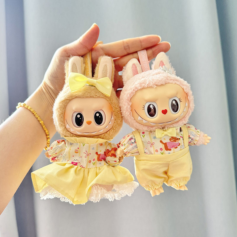 Have A Seat Labubu Outfit Set Yellow Bowknot Dress Flower Print ...