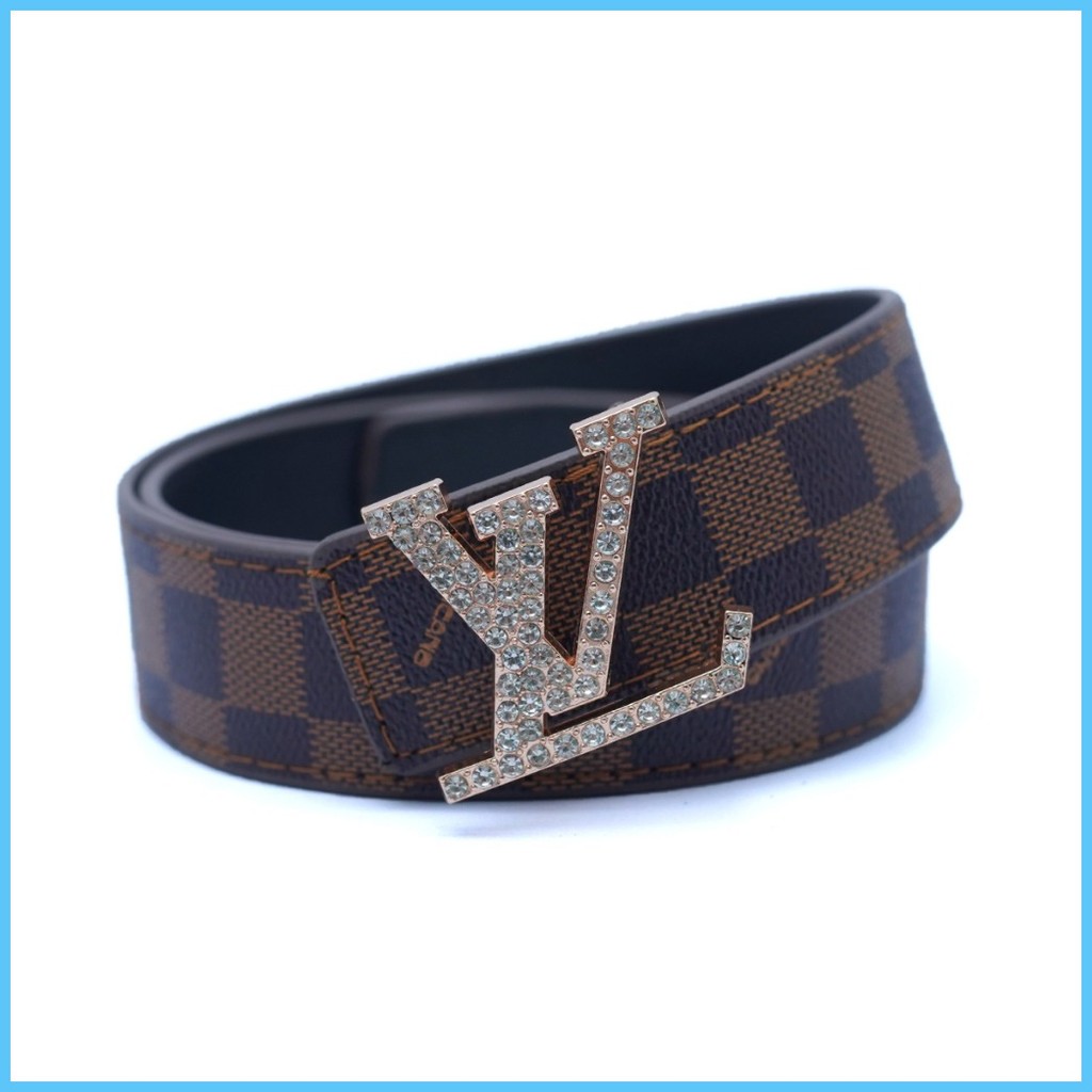 Lv men's belts are sewn edge with full stone, men's checkered belt with ...