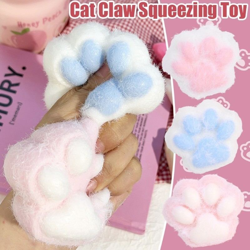Cartoon Plush Cat Paws Squishy Mochi Toy - Fuzzy Soft TPR Silicone ...