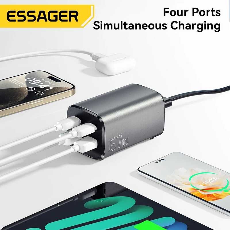 67W Essager USB Gan Charger Desop Multi Port Quick Charge 4.0 QC 3.0 PD ...