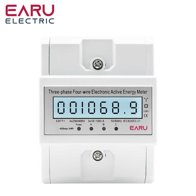 Din e Rail AC 230 380V 3 Phase 4 Wire Energy Meter Power Consumption Monitor kWh Meter Wattmeter ...