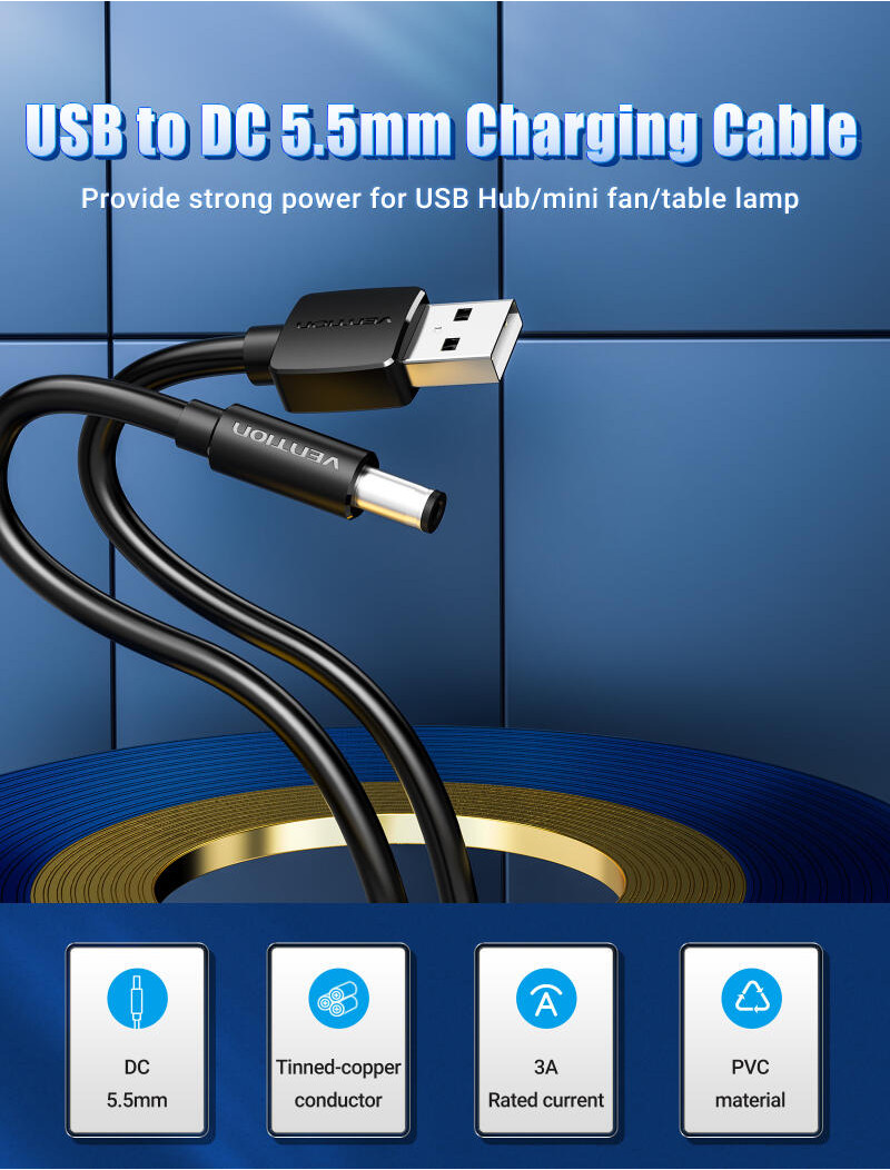 Trendy New Vention USB to DC 5.5mm Charging Cable 28 AWG for Mini Fan ...