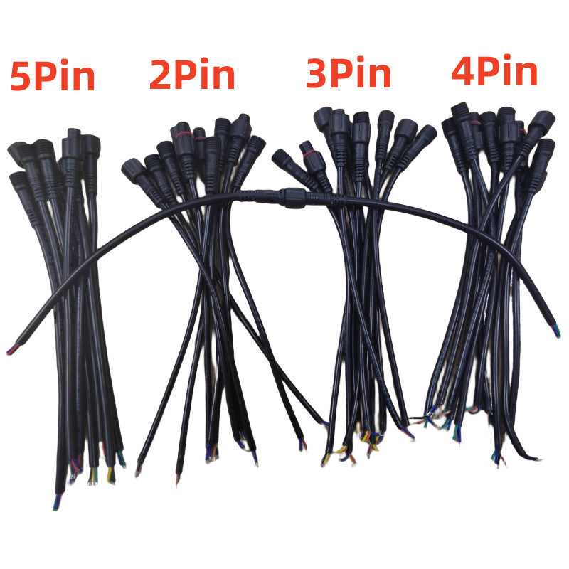5 Pairs Male To Female Length Waterproof Cable 2pin 3pin 4pin 5pin Led Connector Black Wire for ...