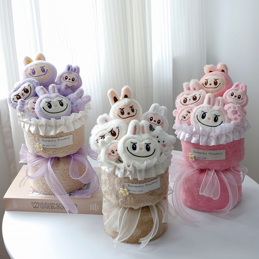 Cartoon Plush Flower Bouquet Cute Labubu Plush Doll Bouquet Fluffy ...