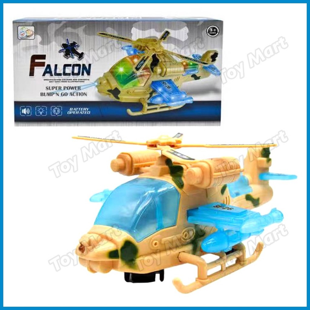 FALCON Helicopter Bump and Go Action Battery Operated Toy Military ...